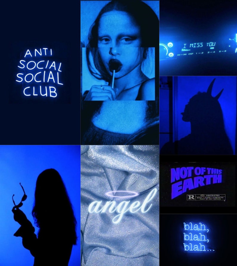 Neon Blue Boujee Aesthetic Wall Collage Kit Digital Download Etsy