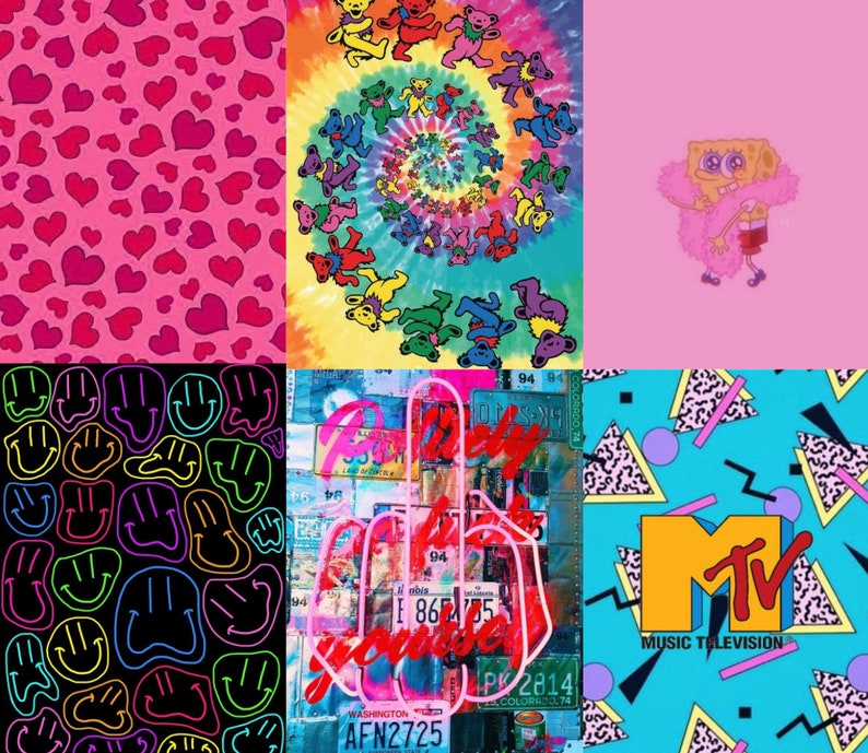 Retro Rainbow Vibes Aesthetic Wall Collage Kit - Digital Download ...