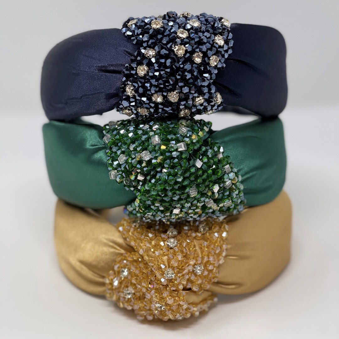 Jeweled Headbands, Satin, Padded, Jewel Tones, Headwear, Handmade ...