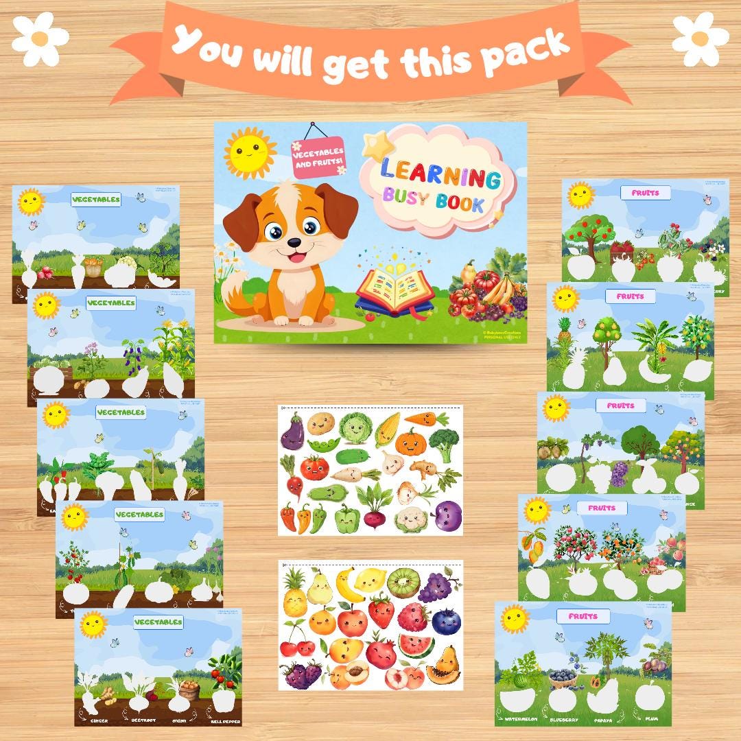 Fruits & Vegetables Shadow Matching Busy Book – Montessori Learning ...