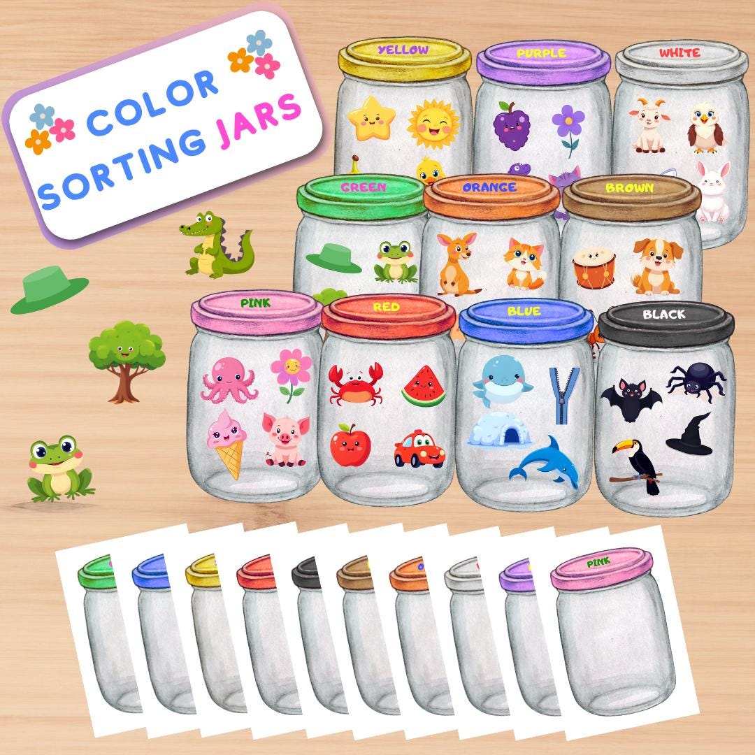 Color Sorting Jars Printable: Montessori Toddler Learning Activity (PDF ...