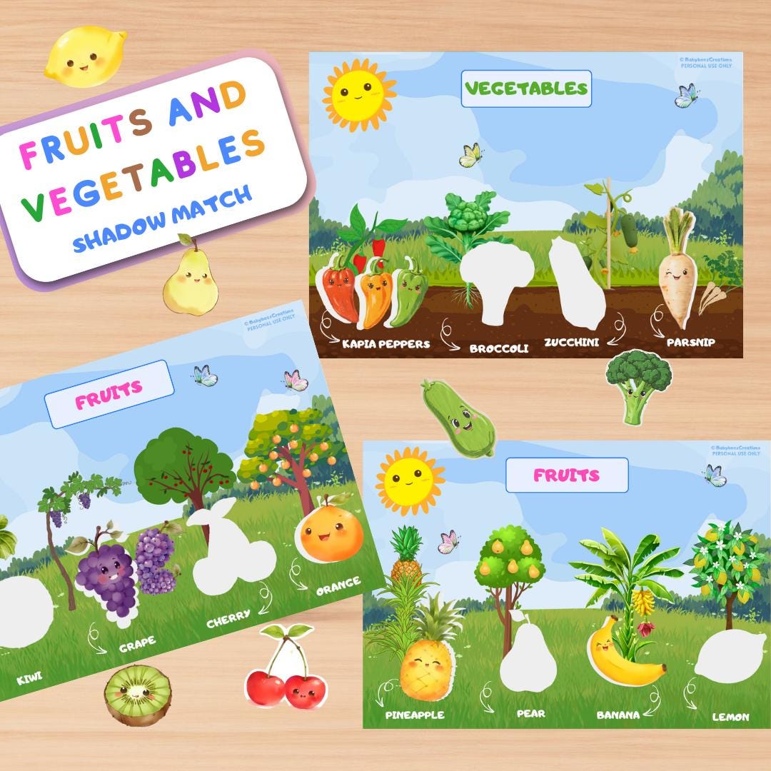 Fruits & Vegetables Shadow Matching Busy Book – Montessori Learning ...