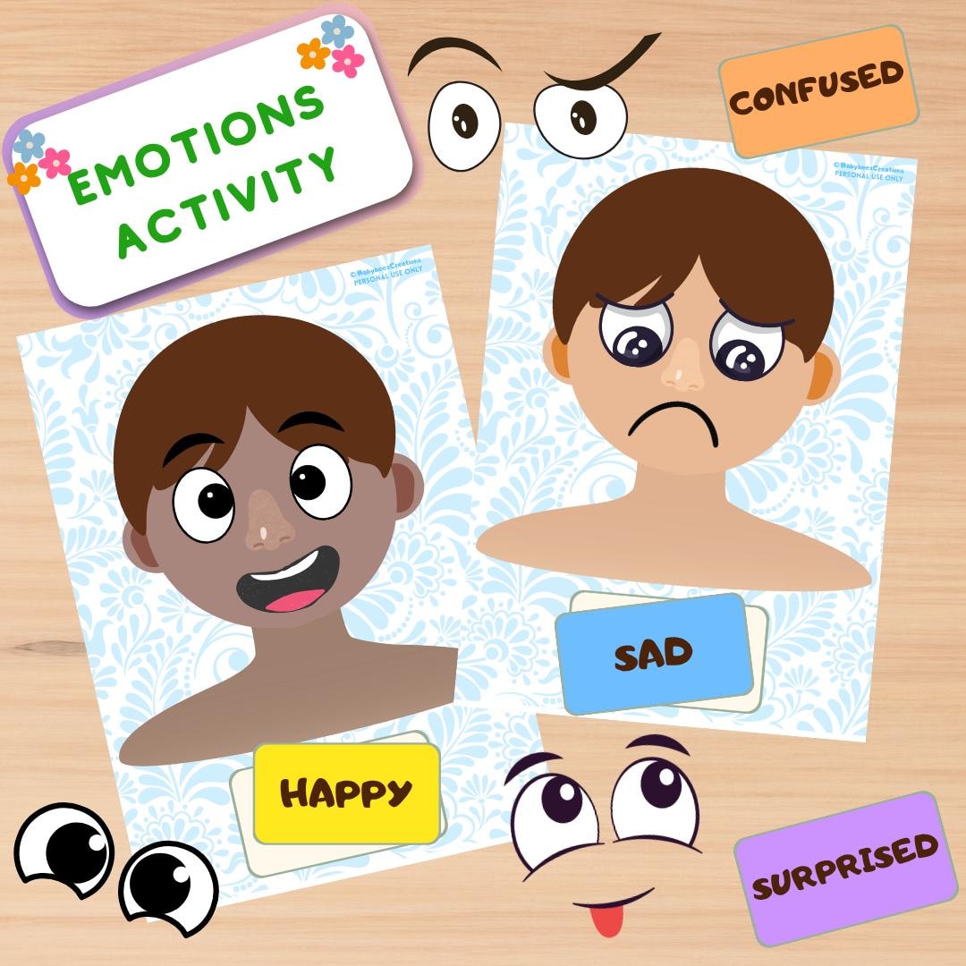 Printable Boy Emotion Activity – Cut and Match Facial Expressions, Eyes ...