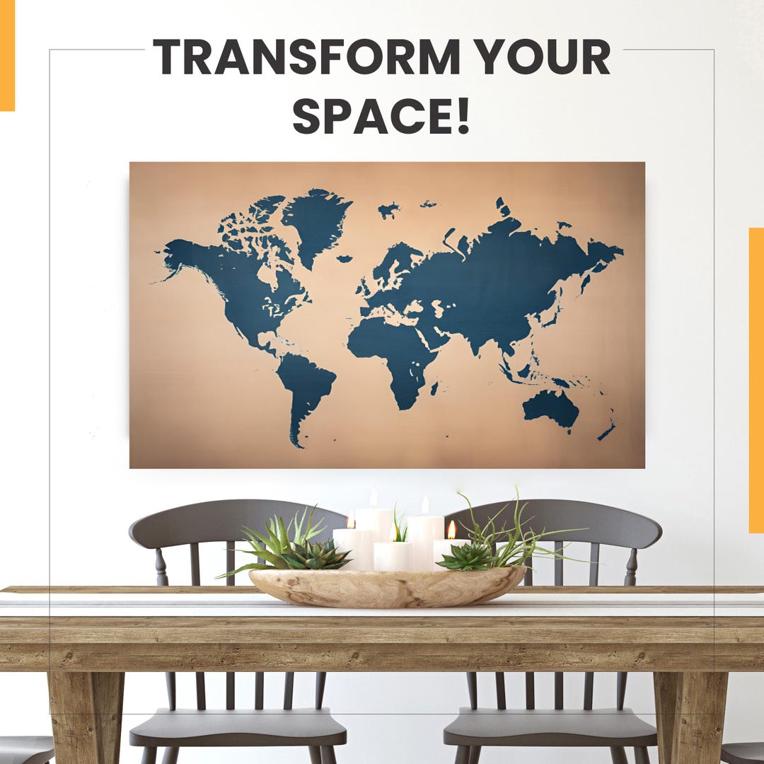 Large World Map Canvas Print World Map Wall Art Travel Map Large Canvas ...