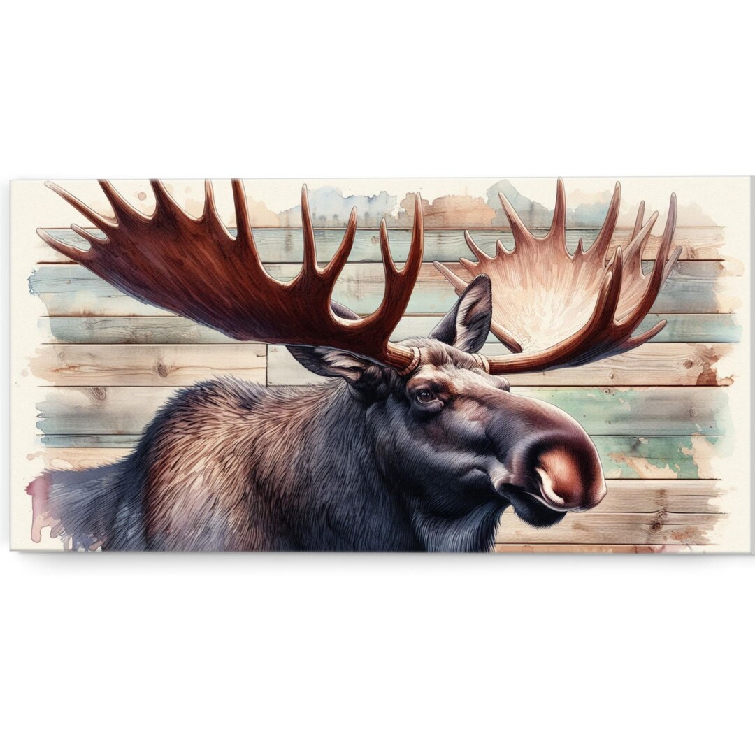 Modern Moose Art for Farmhouse Style - Antler-themed Wildlife Canvas ...