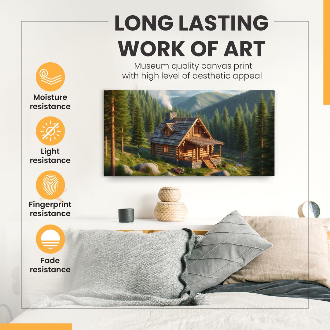 Rustic Log Cabin Wall Art Print - Cozy Mountain Cabin Canvas Decor ...