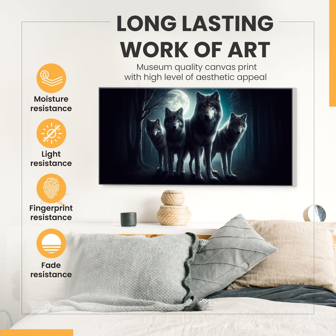 Eerie Forest Wolves Wall Art - Large Wolf Pack Canvas for Living Room ...