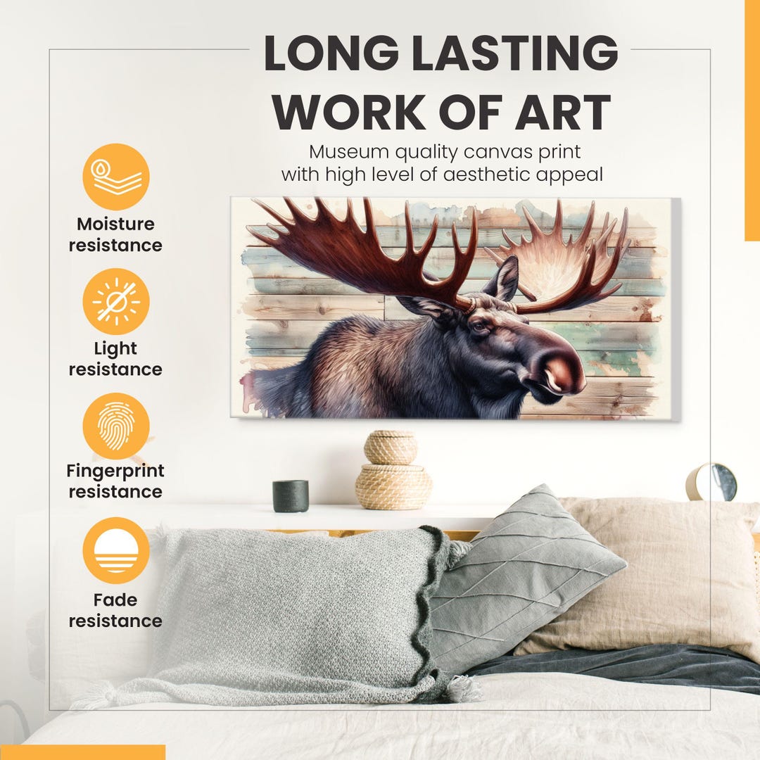 Rustic Moose Wall Art for Cabins - Watercolor Moose Canvas Wall Decor ...