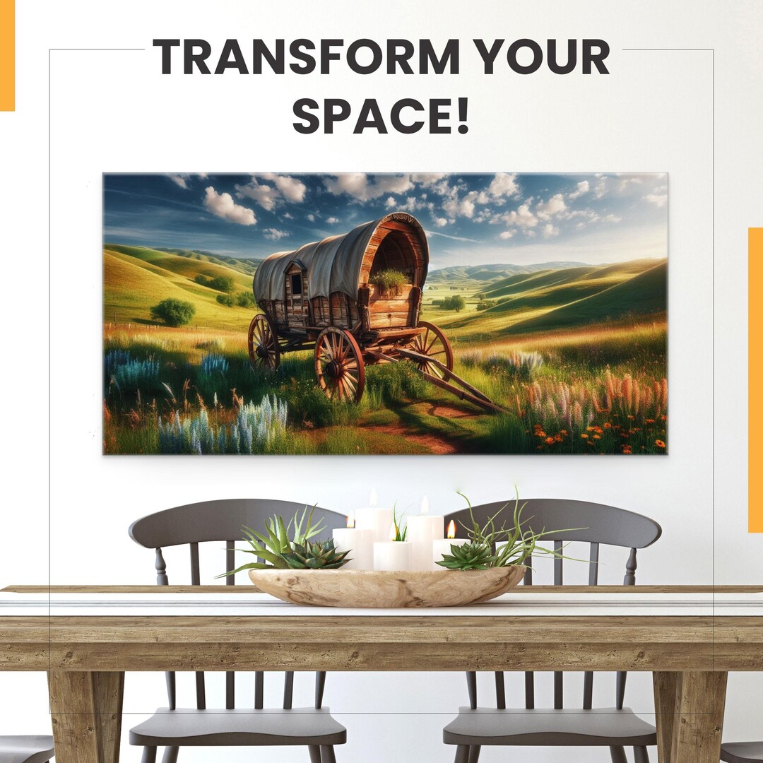 Rustic Covered Wagon Wall Art Print - Vintage Western Wagon Canvas ...