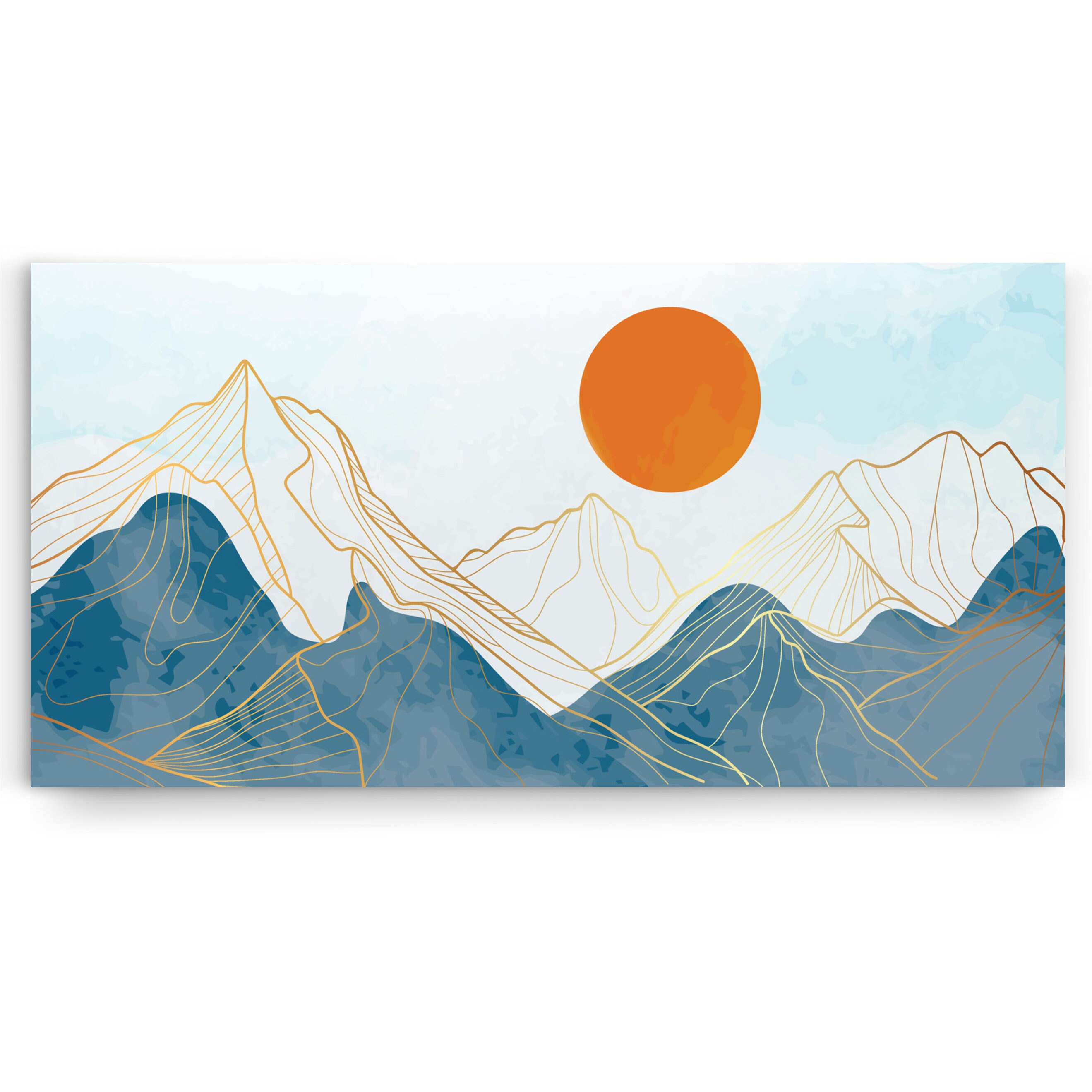 Minimalist Mountain Sunset Print - Line Drawing Mountains Print ...