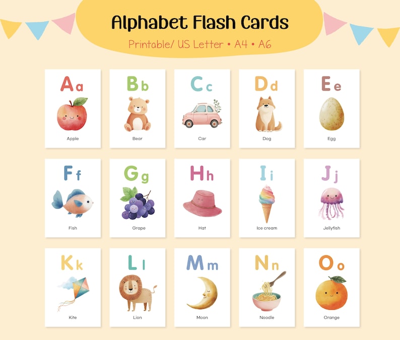 Color Alphabet Flashcards: ABC Learning Cards, Kids Room Art (PDF, JPG ...