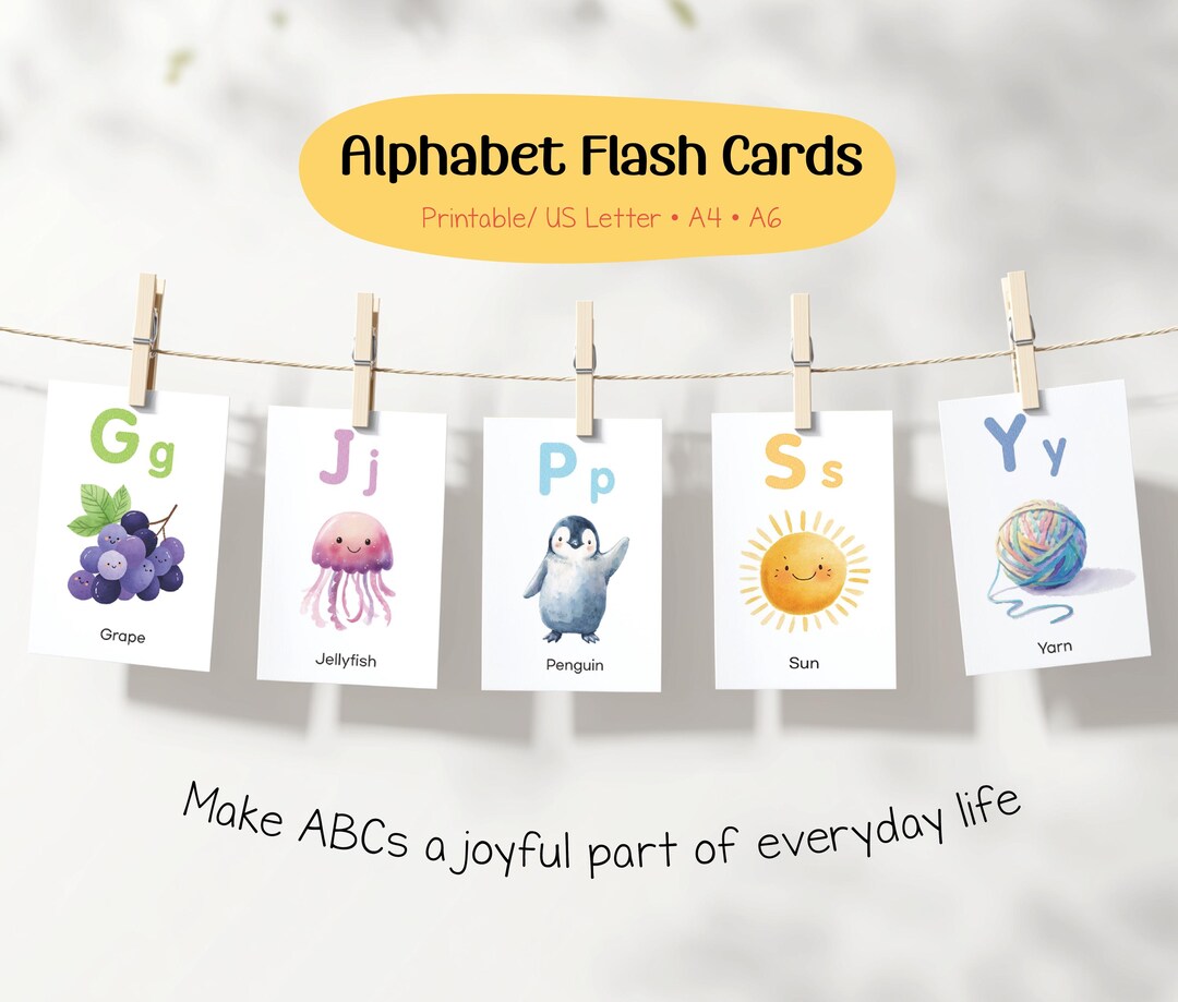 Color Alphabet Flashcards: ABC Learning Cards, Kids Room Art (PDF, JPG ...