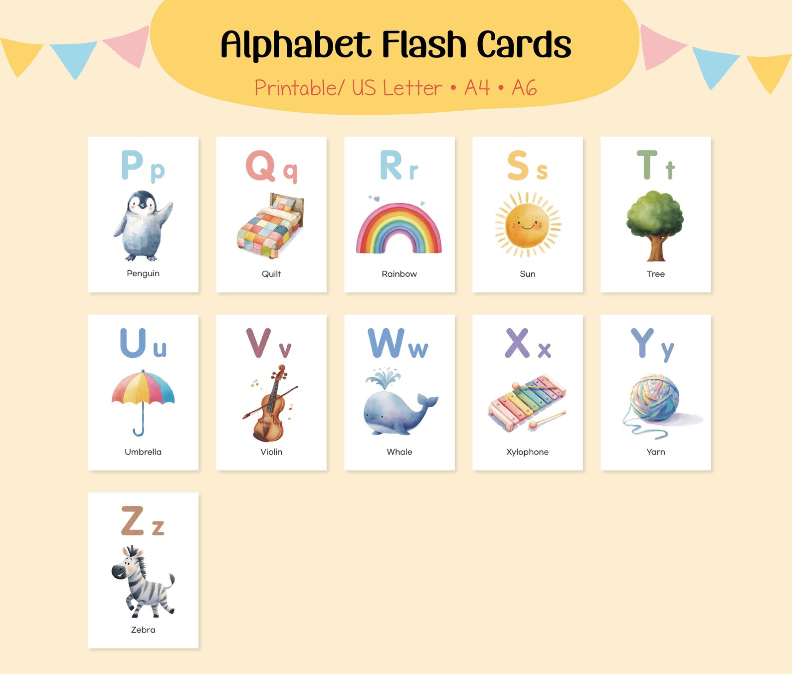 Color Alphabet Flashcards: ABC Learning Cards, Kids Room Art (PDF, JPG ...