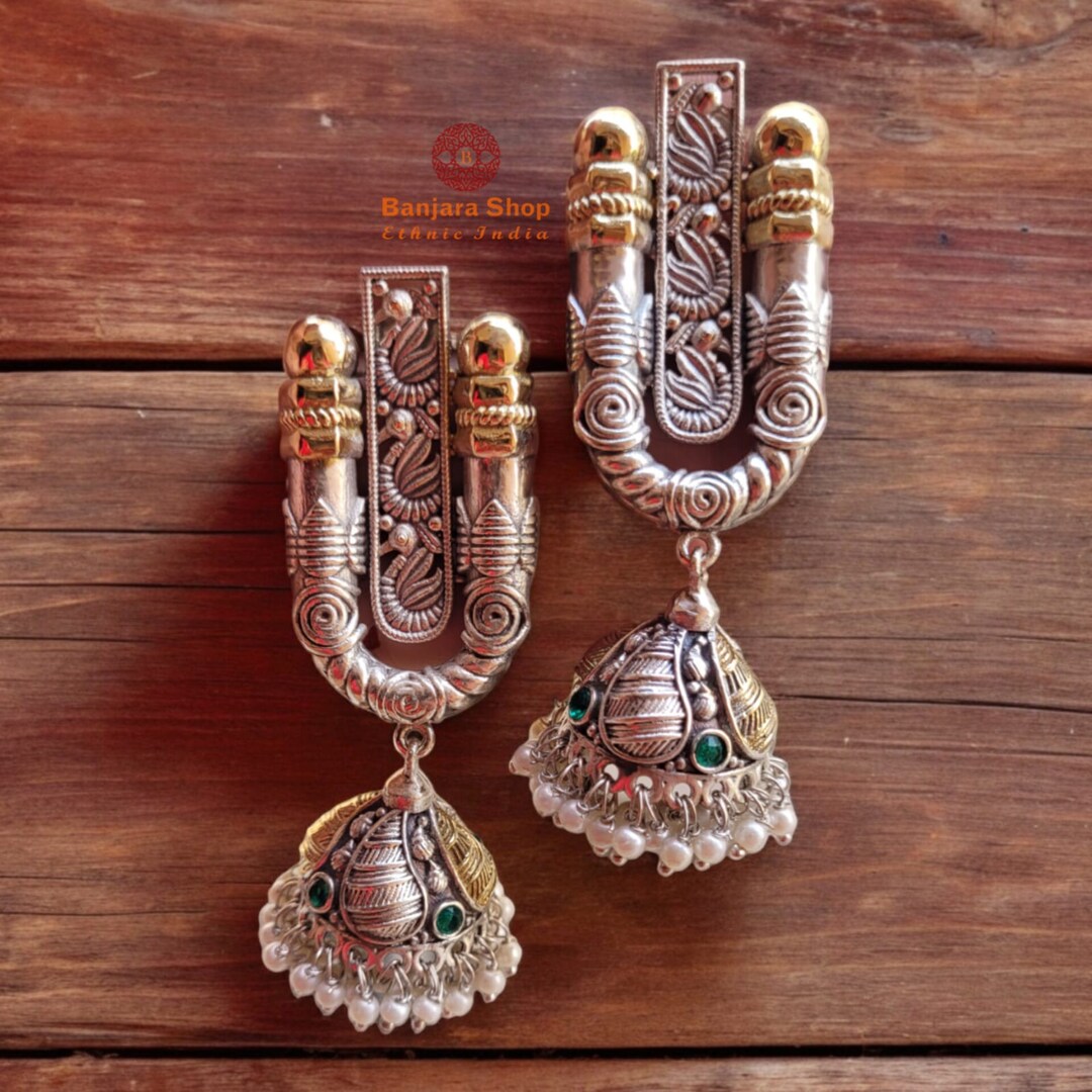 Gold Maati Floral Antique Gold Plated Drop Earring Indian Earring Set ...