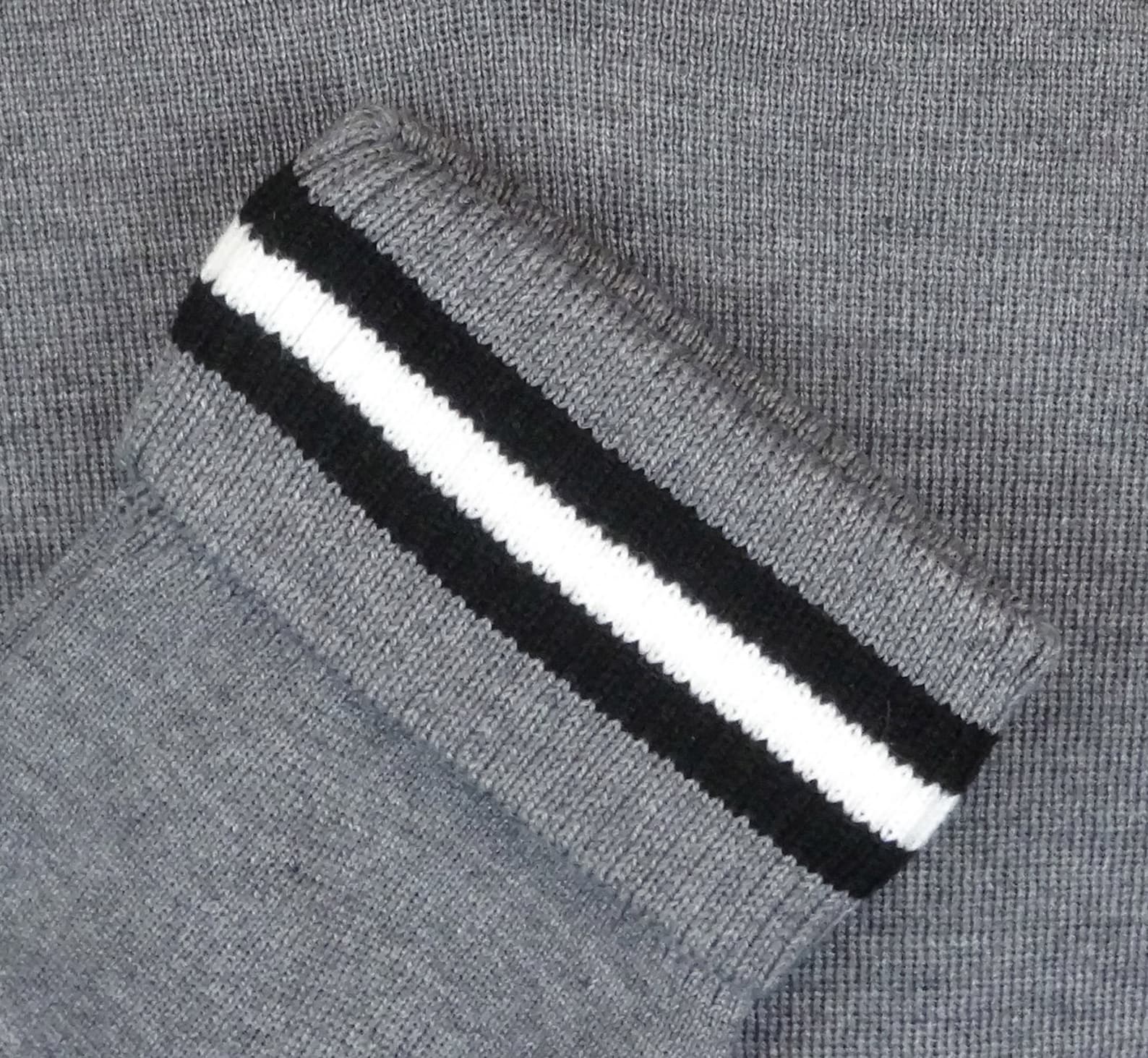 Grey 'V' Neck WOOLLEN School Uniform Jersey With Black White Black Trim ...