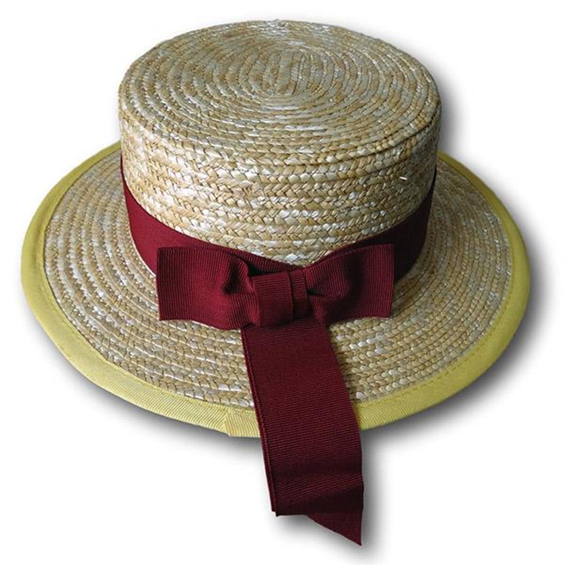 Girls / Ladies Straw Boater With Maroon Hat Band & Tails - Etsy