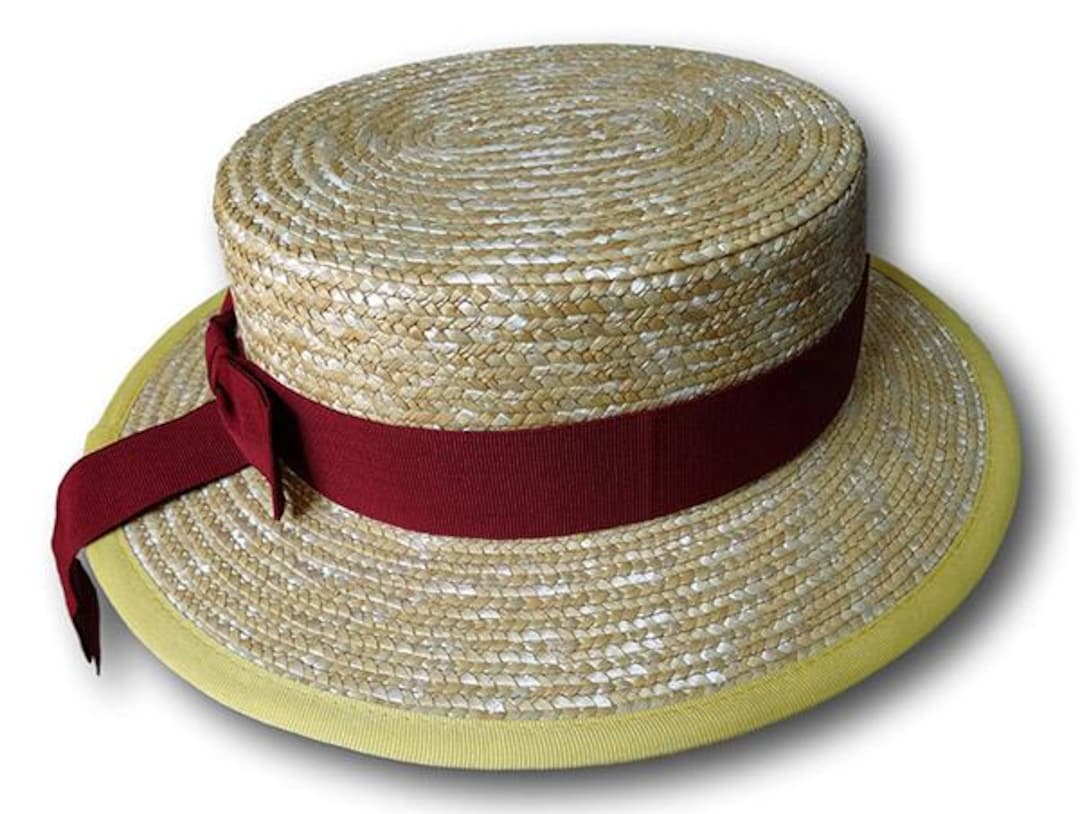 Girls / Ladies Straw Boater With Maroon Hat Band & Tails - Etsy