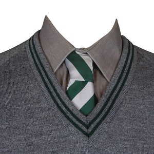 Grey 'V' Neck WOOLLEN School Uniform Jersey With Bottle Green Trim at ...