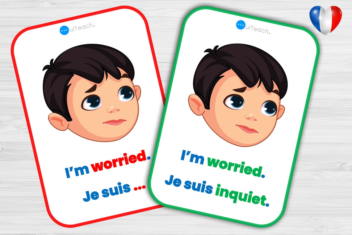 French Learning Cards | 16 Flash Cards About Emotions and Moods That ...