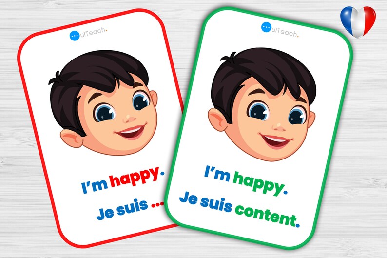 French Learning Cards | 16 Flash Cards About Emotions and Moods That ...