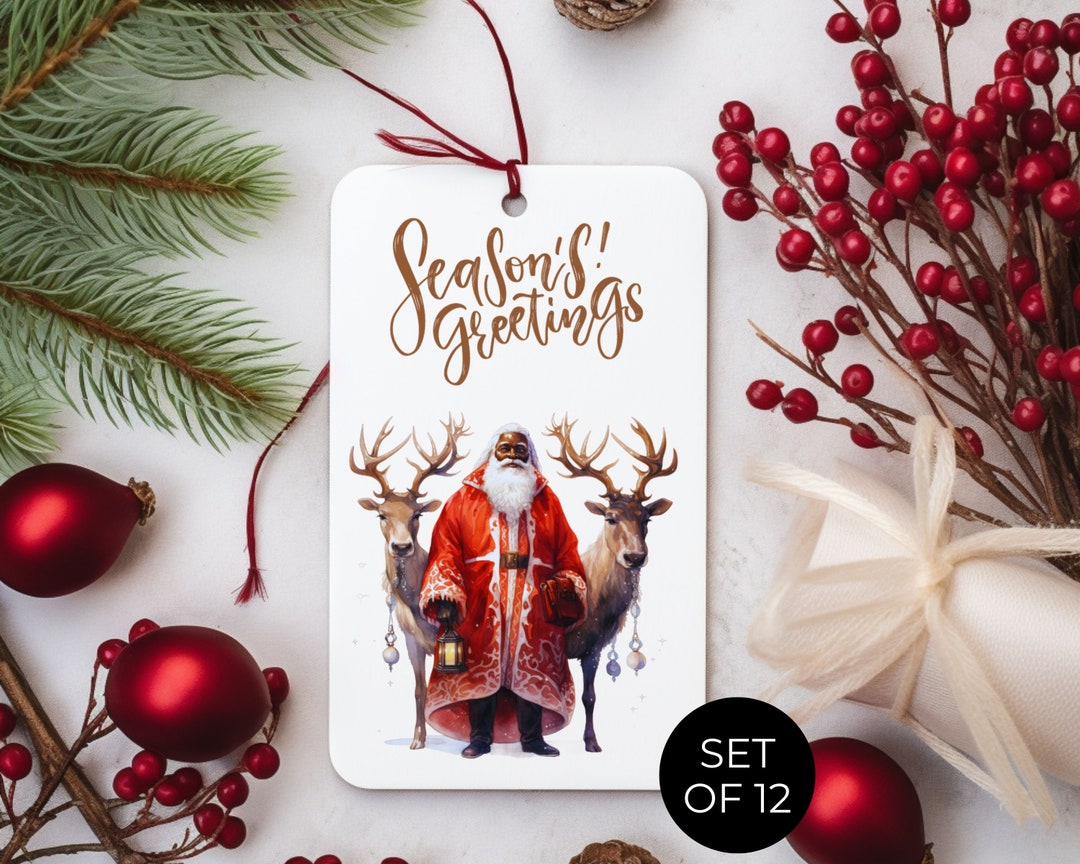 Black Santa Set of 12 PRINTED Christmas Gift Tags - Etsy