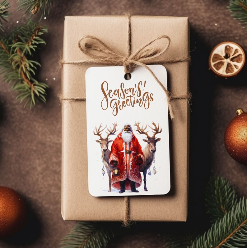 Black Santa Set of 12 PRINTED Christmas Gift Tags - Etsy