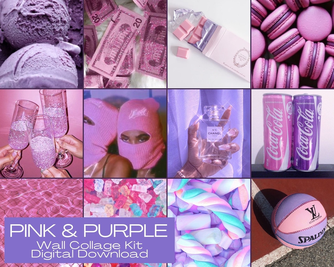 Pink & Purple Wall Collage Kit digital Download 64pcs VSCO Girl Trendy ...