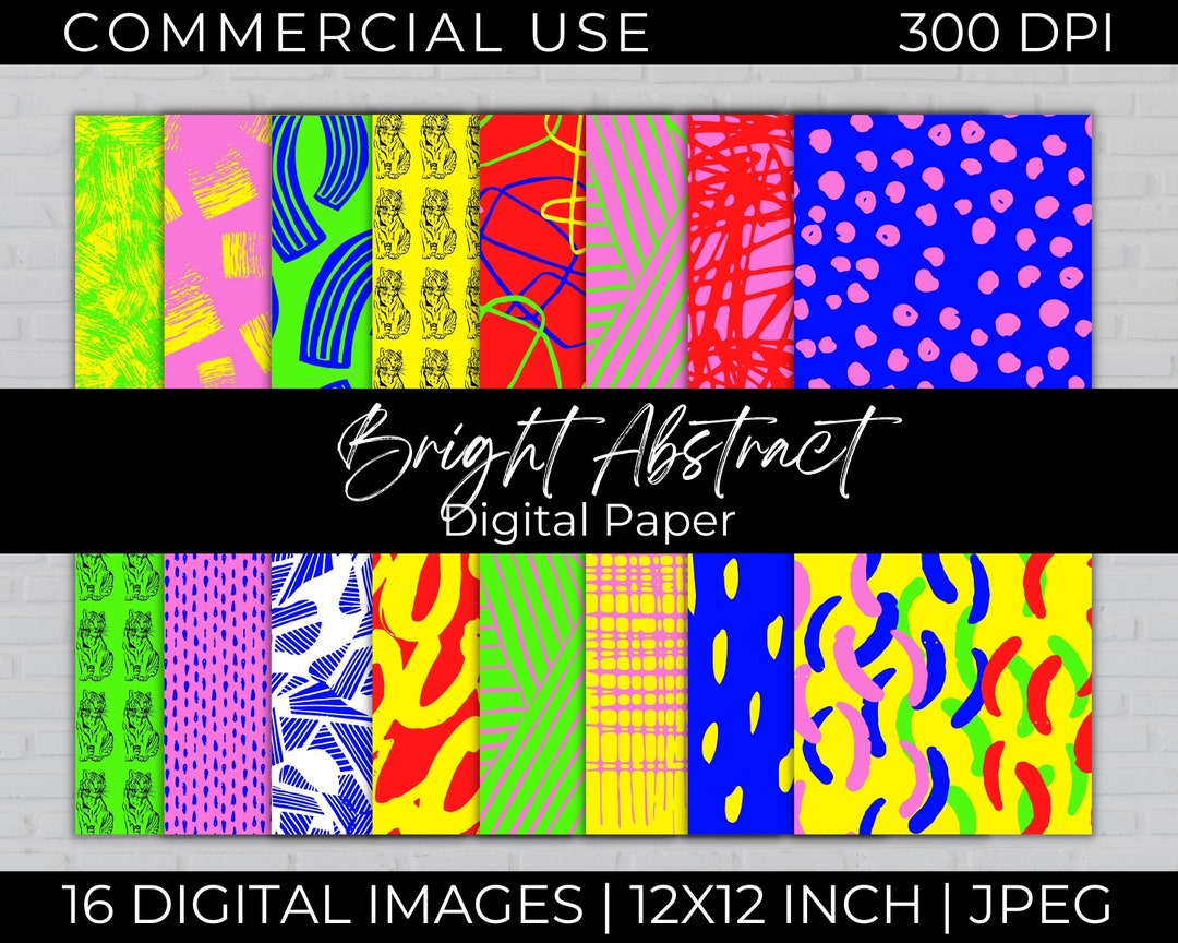 Bright Abstract Digital Paper, Primary Colors, Instant Download ...
