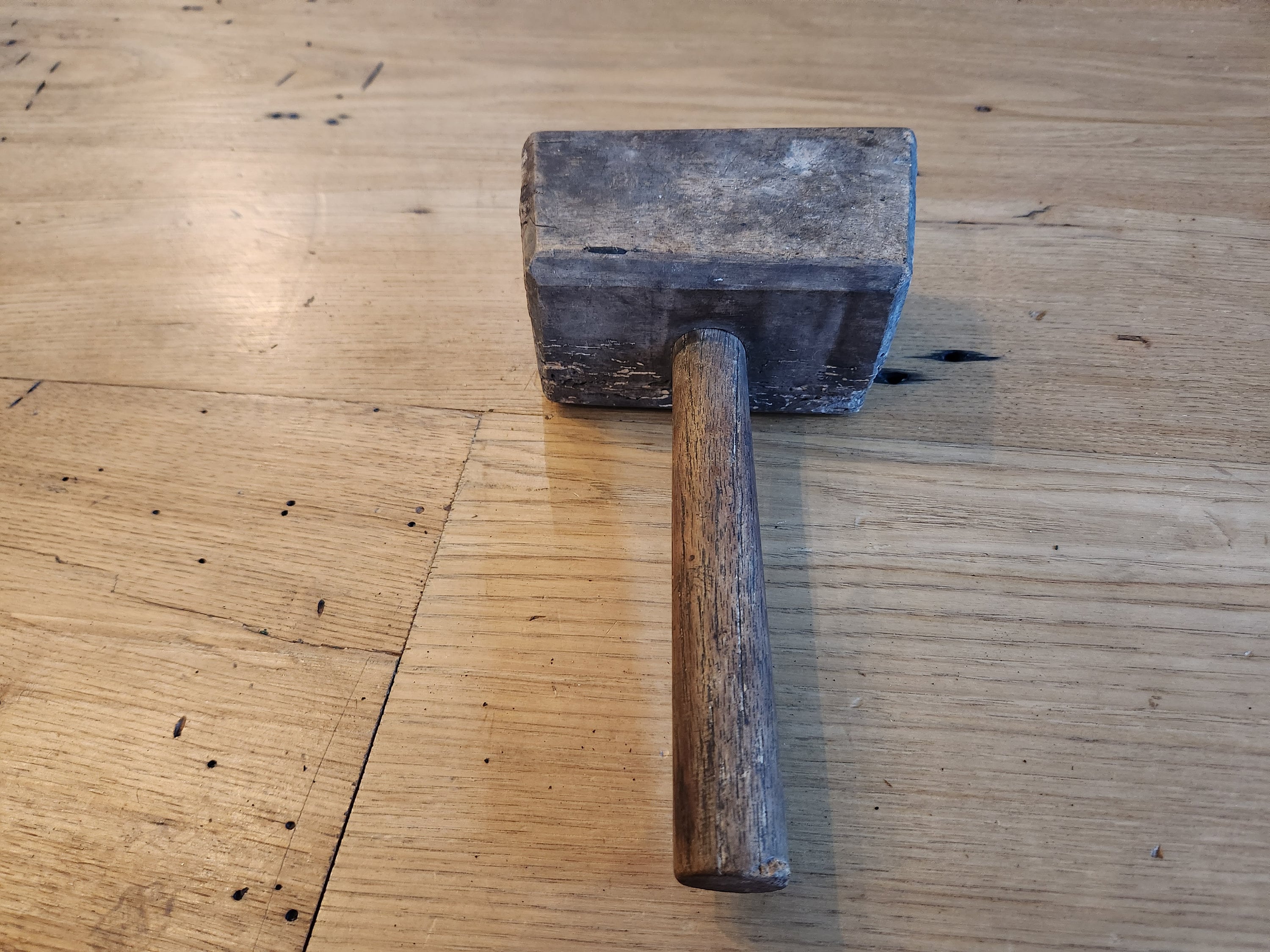 Antique Wooden Mallet - Rustic Hand Tool - Primitive Rectangular Head ...