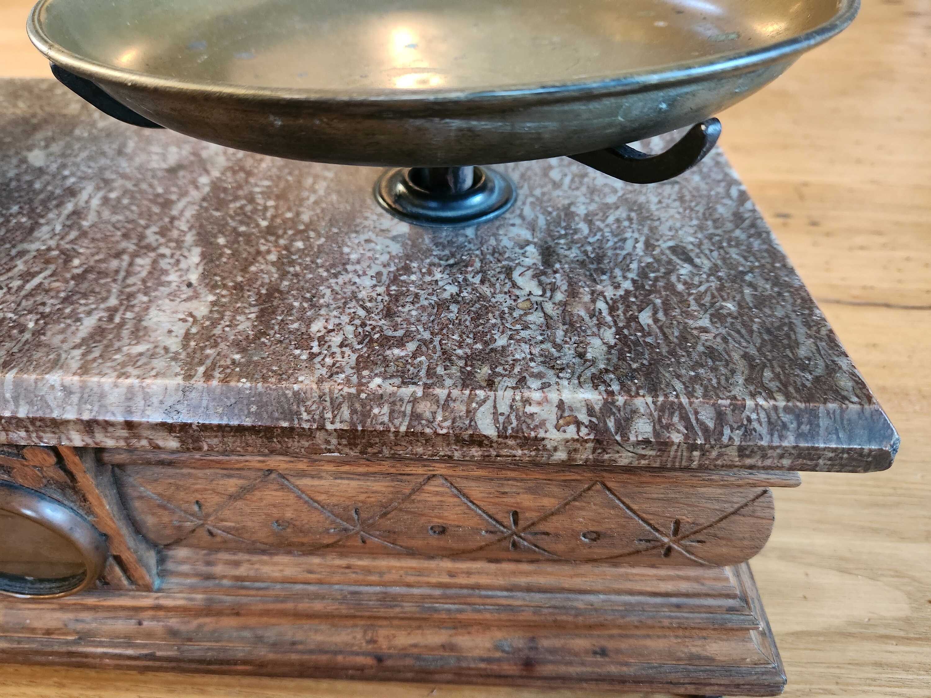 Antique Carved Henry Troemner Oak Scale - Vintage Market Scale ...