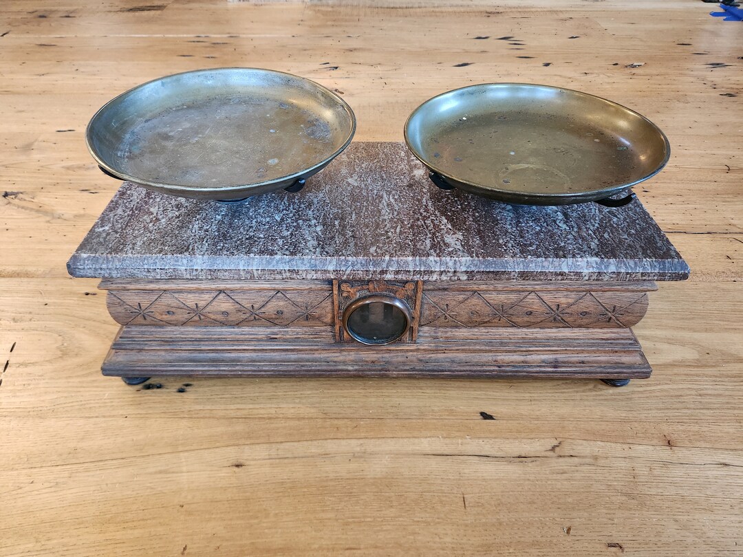 Antique Carved Henry Troemner Oak Scale - Vintage Market Scale ...