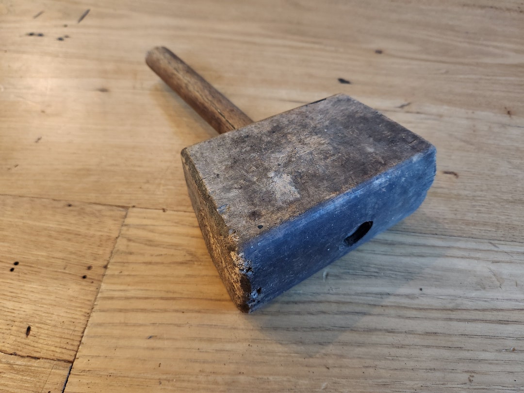 Antique Wooden Mallet - Rustic Hand Tool - Primitive Rectangular Head ...