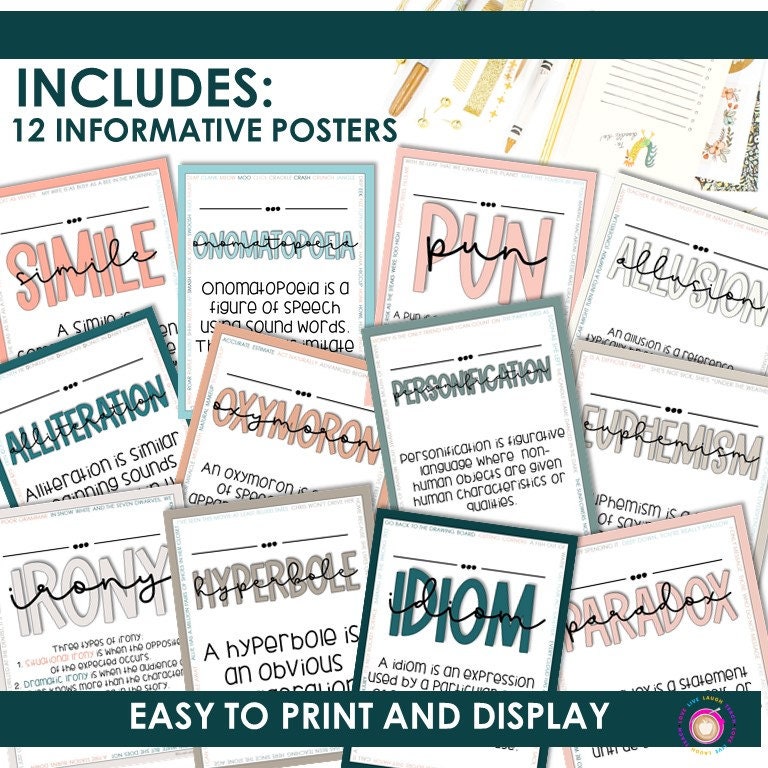 Figurative Language Posters ELA Bulletin Board Set Boho - Etsy