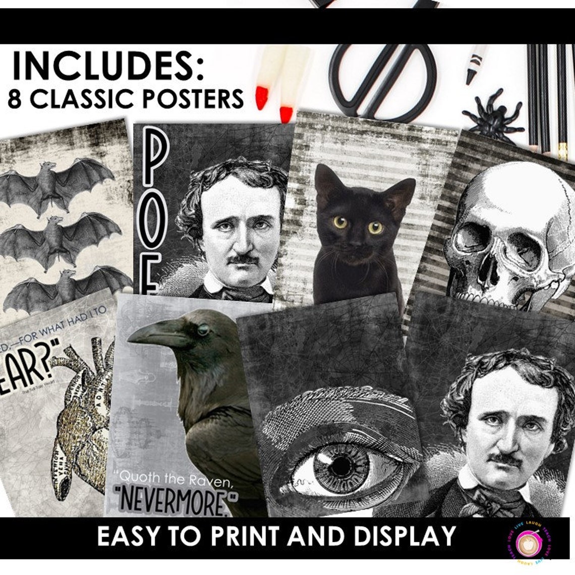 Edgar Allan Poe Posters | Poe Bulletin Board Kit - the Raven, the Tell ...