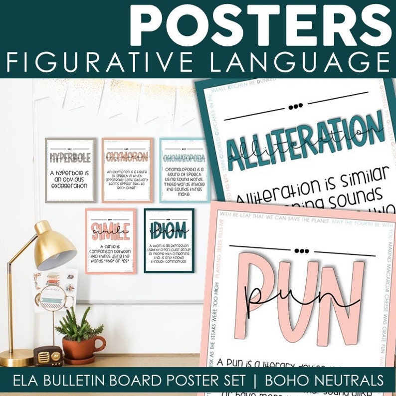 Figurative Language Posters | ELA Bulletin Board Set | Boho Neutral - Etsy