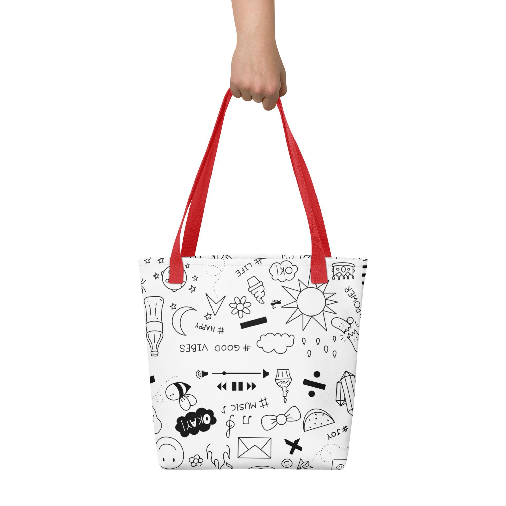 Doodle Art Tote Bag: Black & White Cartoon Canvas Bag - Etsy