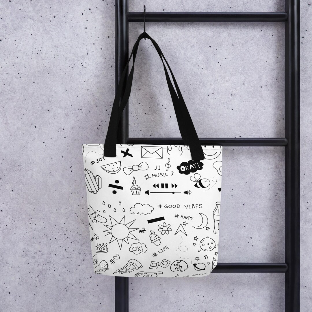 Doodle Art Tote Bag: Black & White Cartoon Canvas Bag - Etsy
