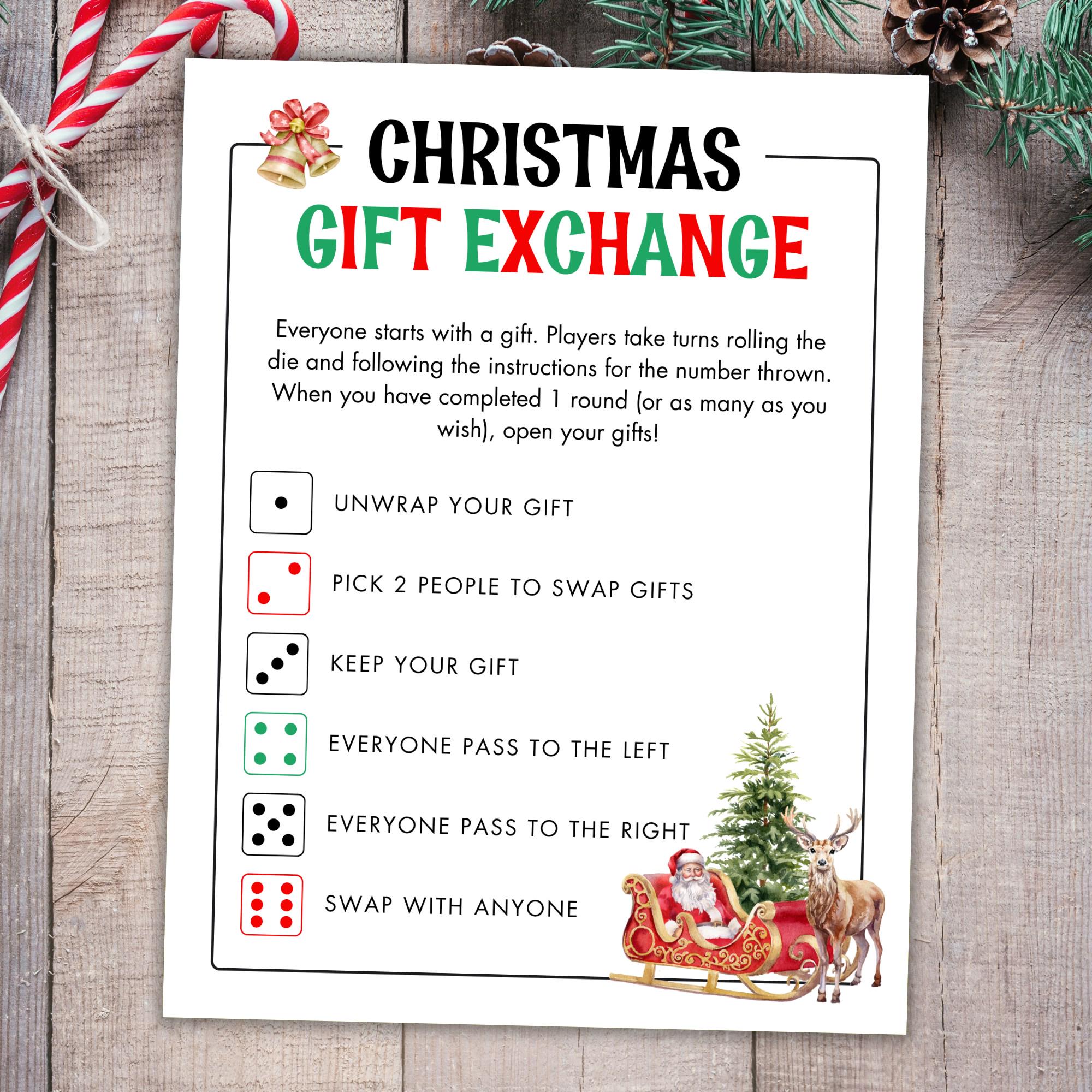 Christmas Gift Exchange Game - Printable Christmas Dice Game - Office ...