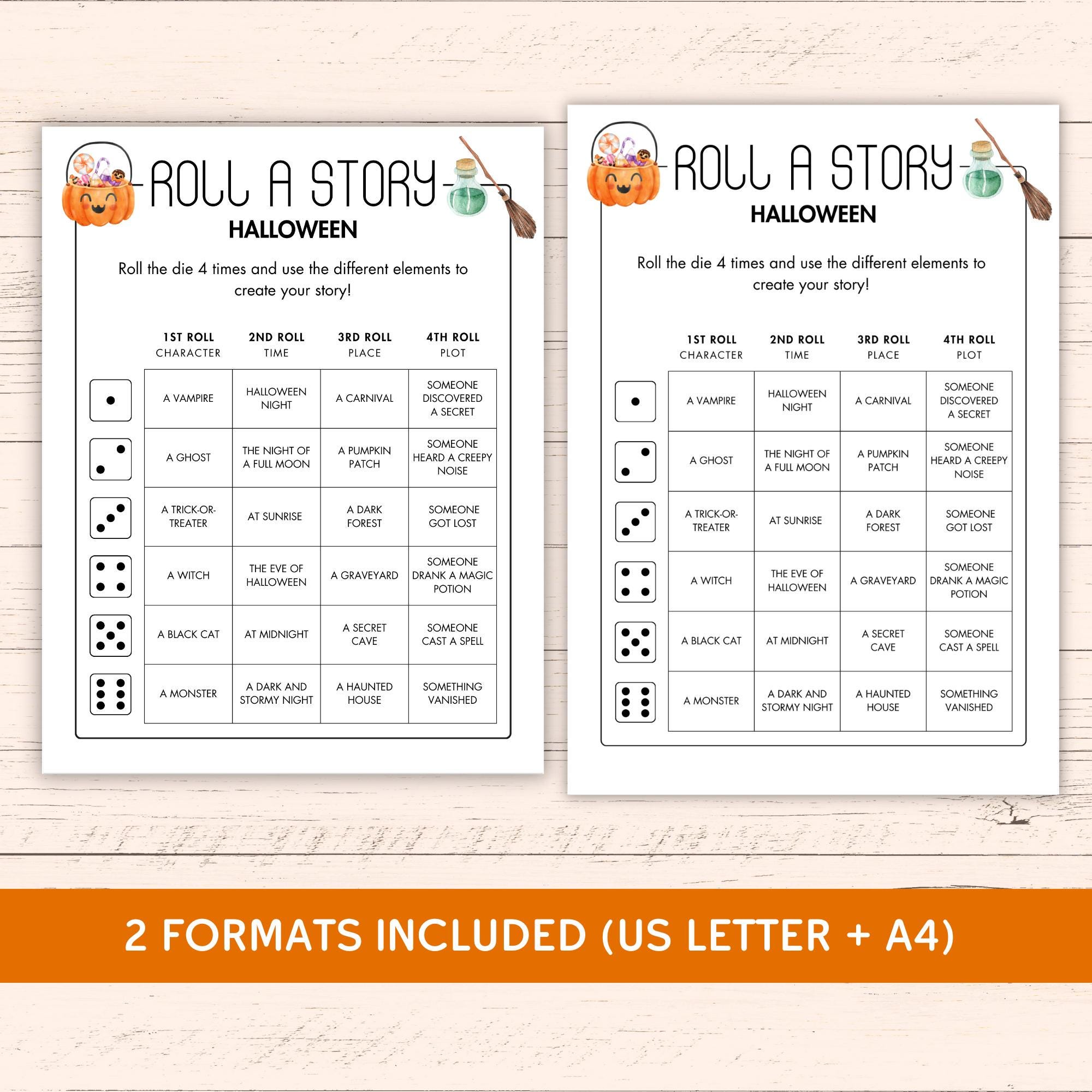 Halloween Roll a Story - Creative Writing Prompt Activity - Printable ...