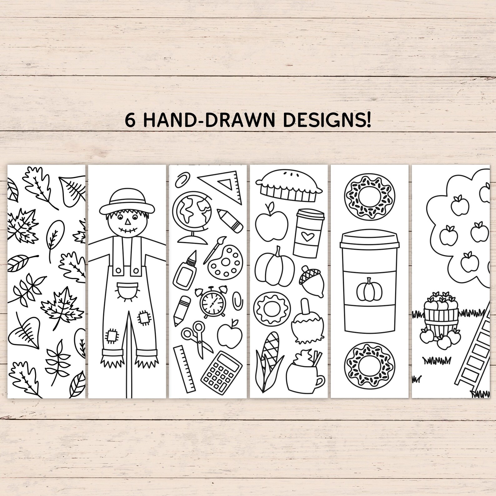 Printable Fall Coloring Bookmarks - Set of 6 - PDF Instant Digital ...