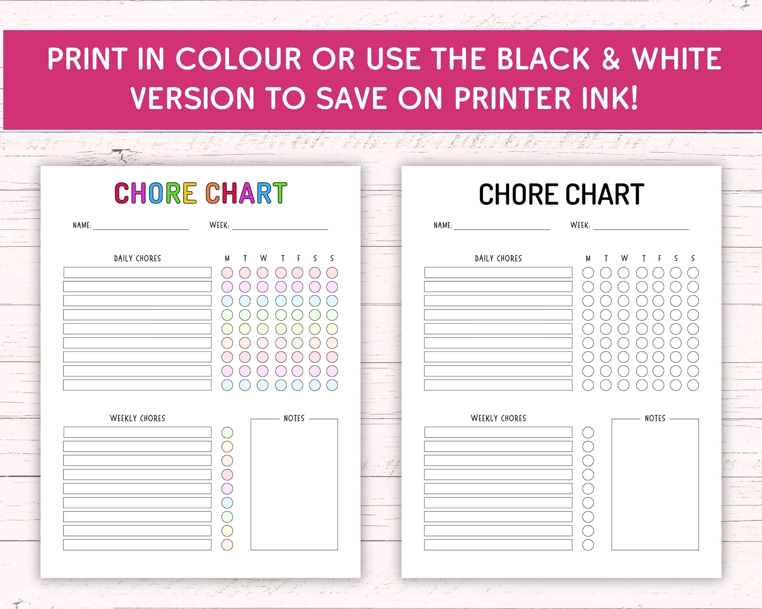 Printable Chore Chart for Kids Editable Daily & Weekly Chore Chart ...
