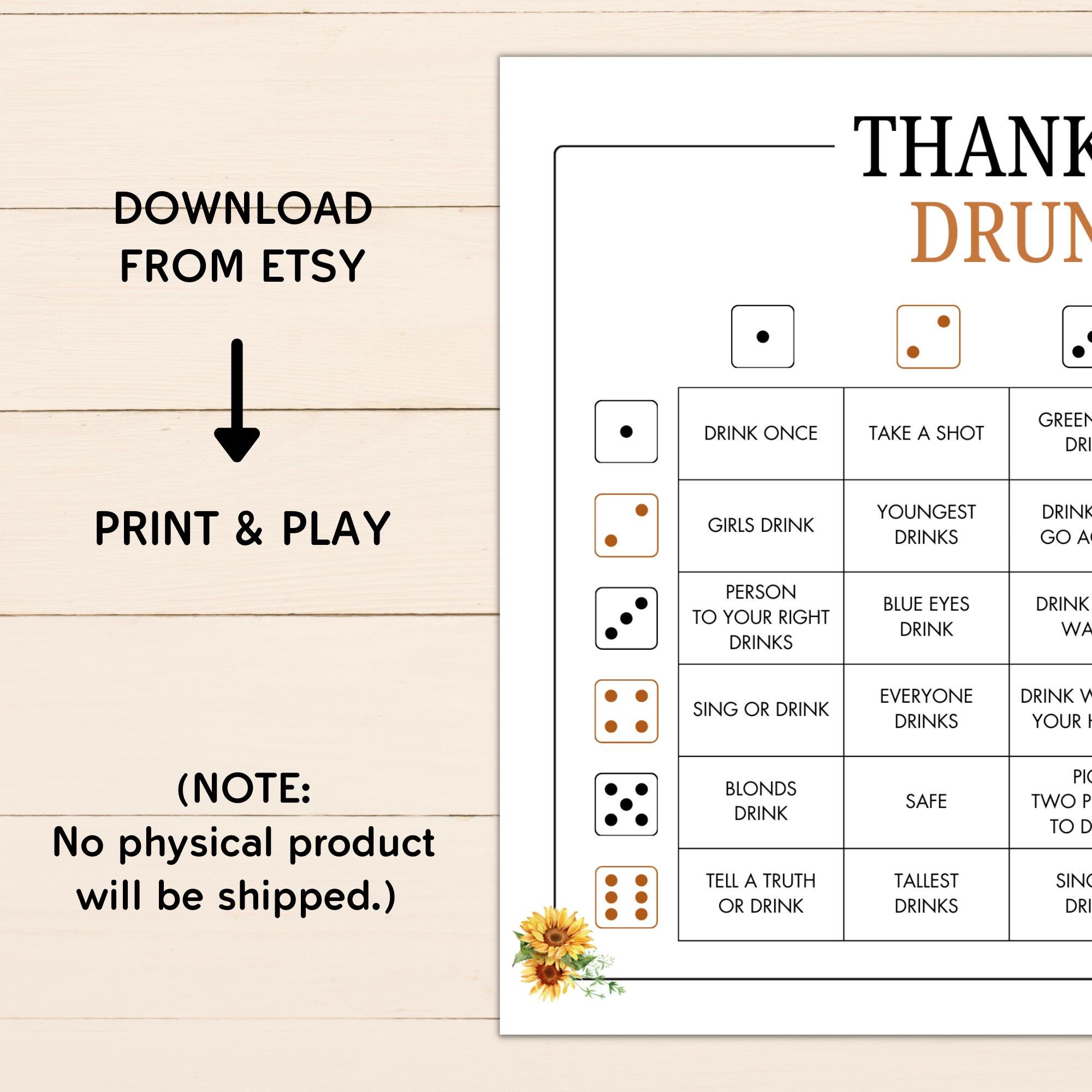 Printable Thanksgiving Drunk Dice Game - Drinking Game for Adults ...