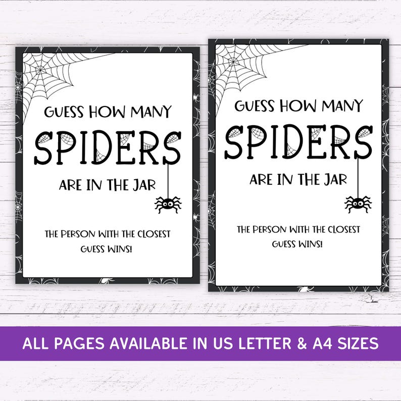 Spider Guessing Game - Printable Halloween Party Game - Classroom Game ...