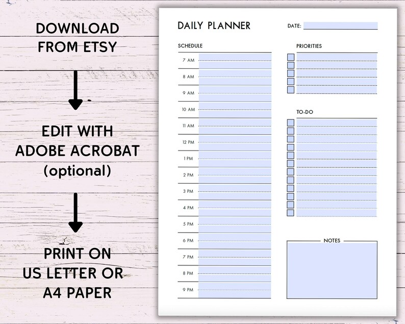 Editable Daily Planner Instant Download Blank Fillable PDF - Etsy