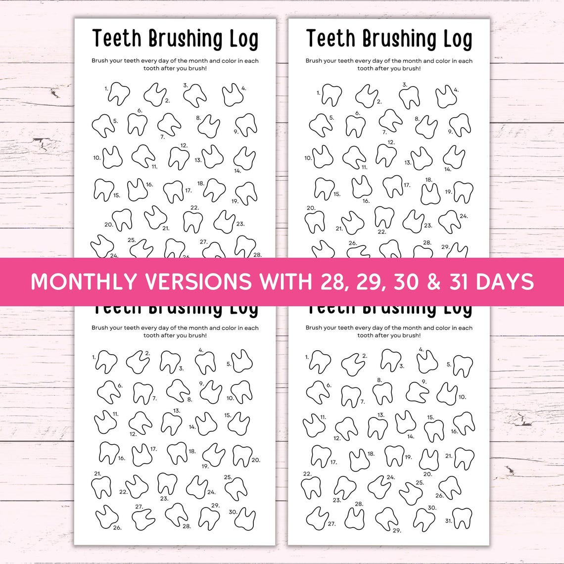 Teeth Brushing Tracker Bundle - Printable Teeth Brushing Log - Kids ...