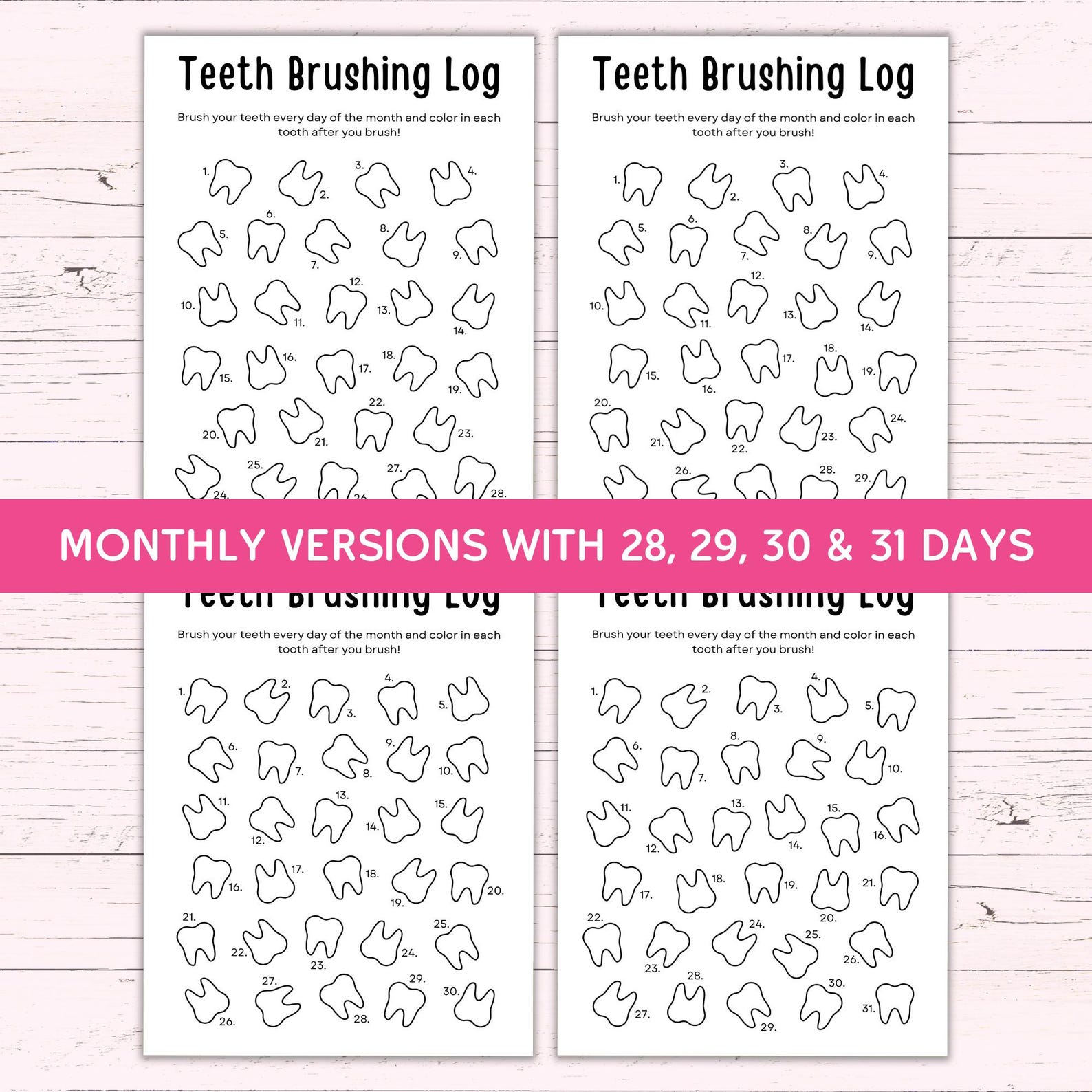 Teeth Brushing Tracker Bundle - Printable Teeth Brushing Log - Kids ...