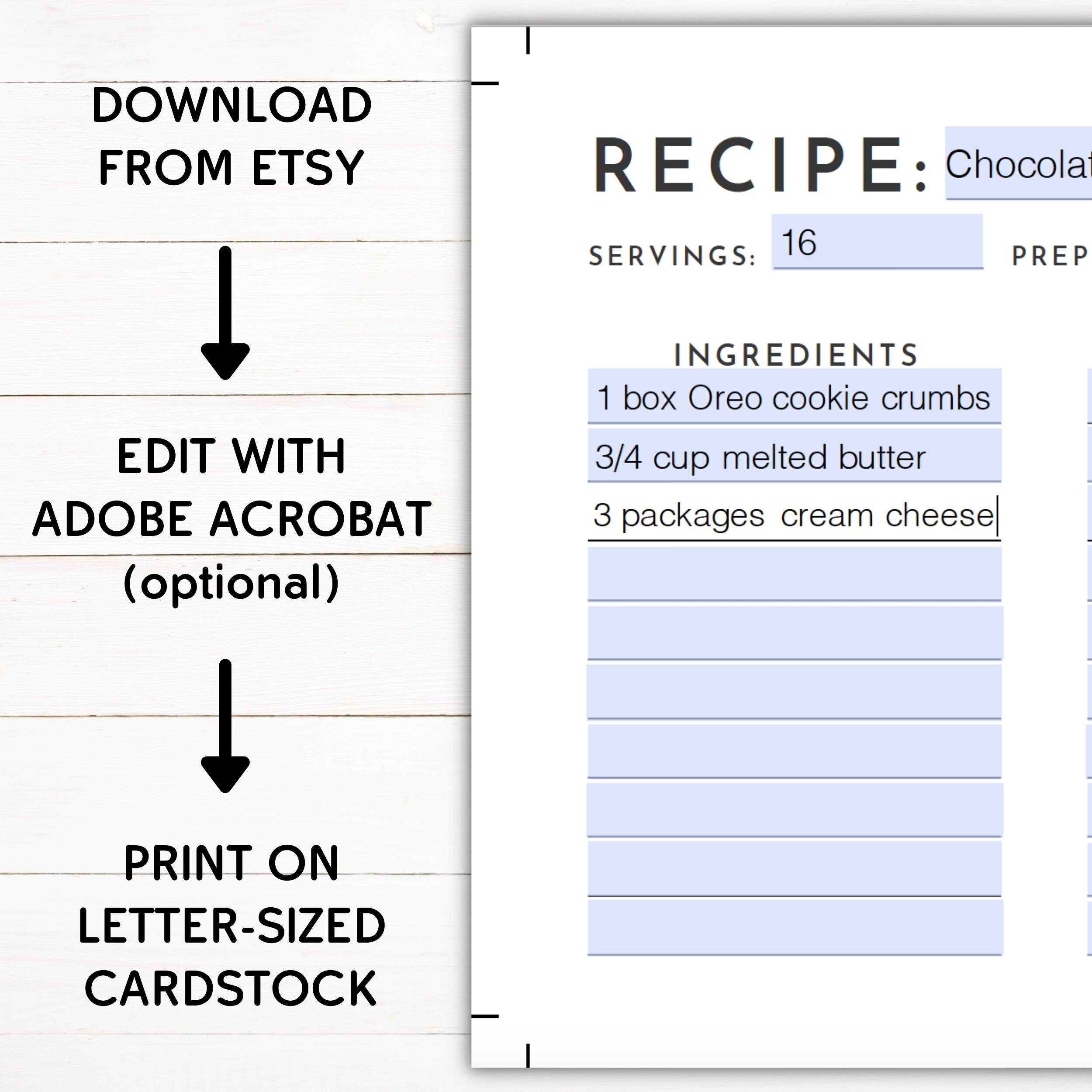 Excel Recipe Card Template