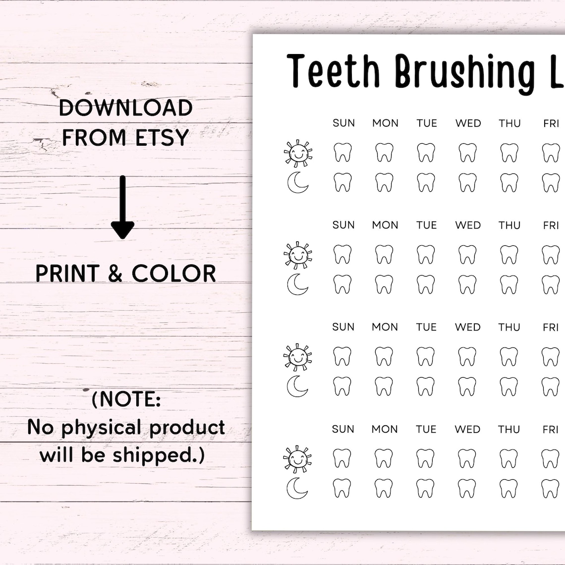 Weekly Teeth Brushing Tracker - Printable Teeth Brushing Log - Dental ...