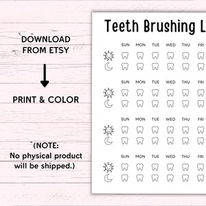Weekly Teeth Brushing Tracker - Printable Teeth Brushing Log - Dental ...