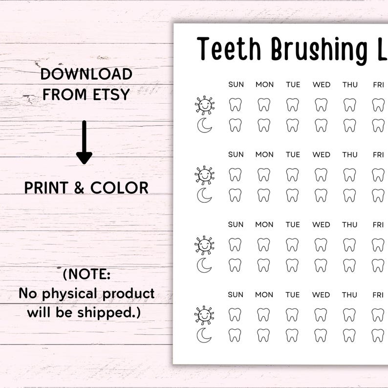 Weekly Teeth Brushing Tracker - Printable Teeth Brushing Log - Dental ...